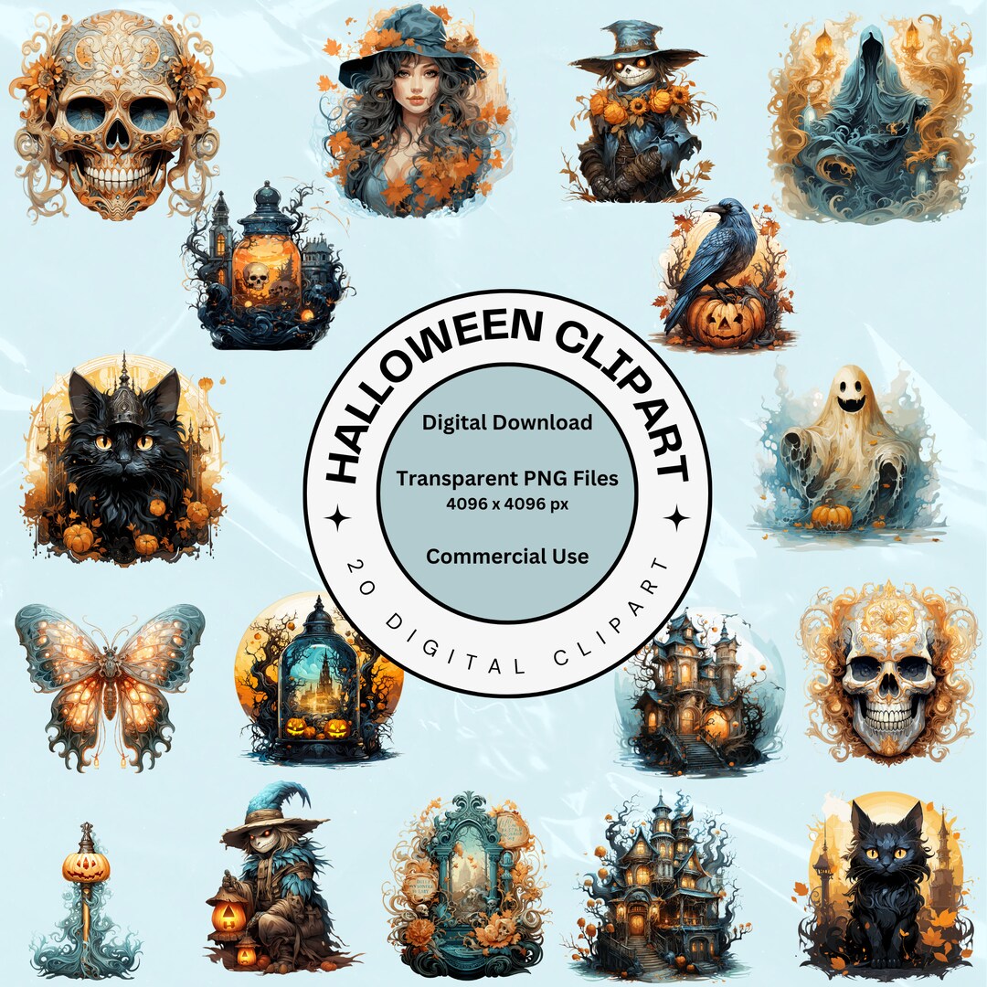 Halloween Clipart PNG Set | 20 Halloween Clipart, Commercial Use Clip ...