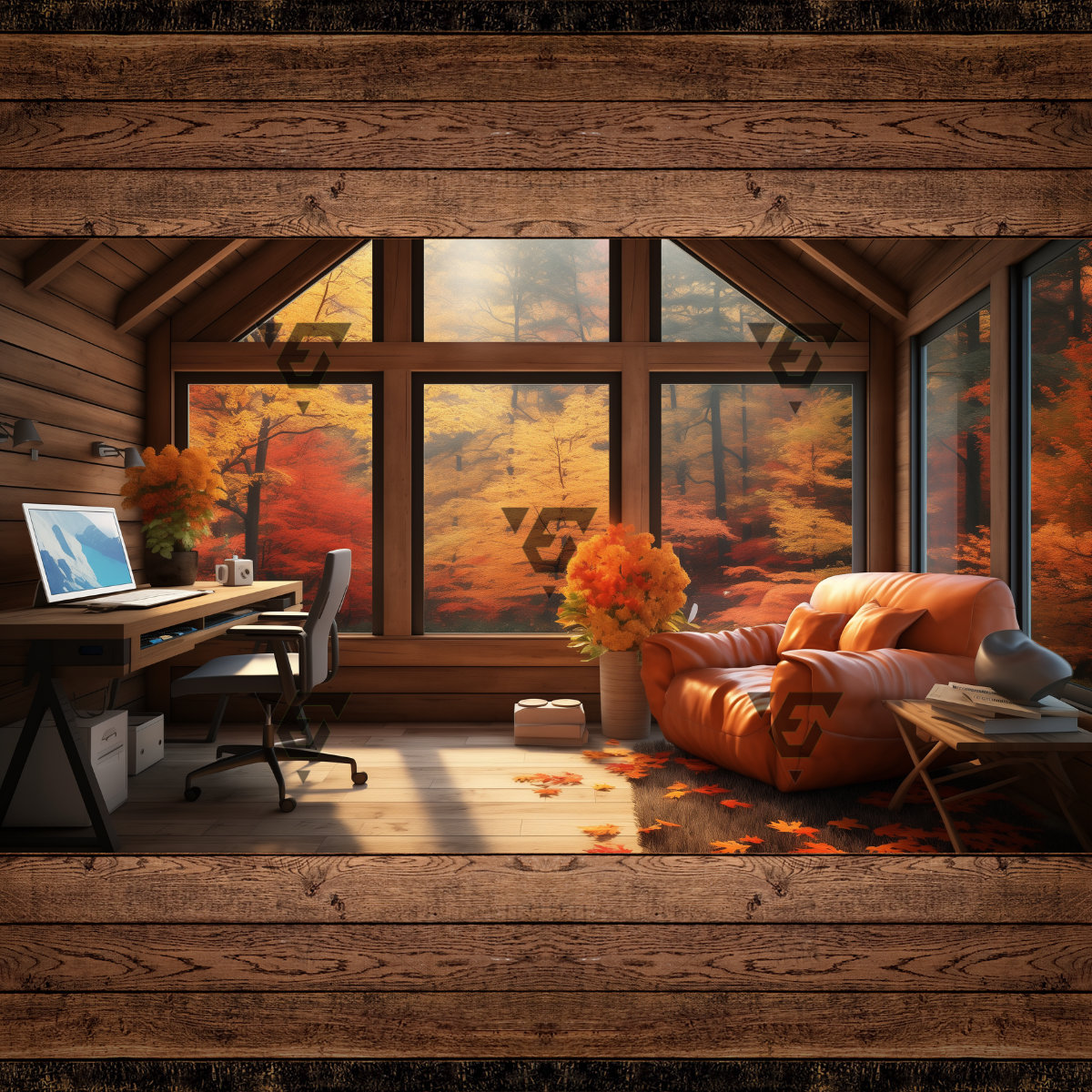 Cozy Autumn Woods Cabin Office Scenes Virtual Backgrounds | 5 Zoom ...