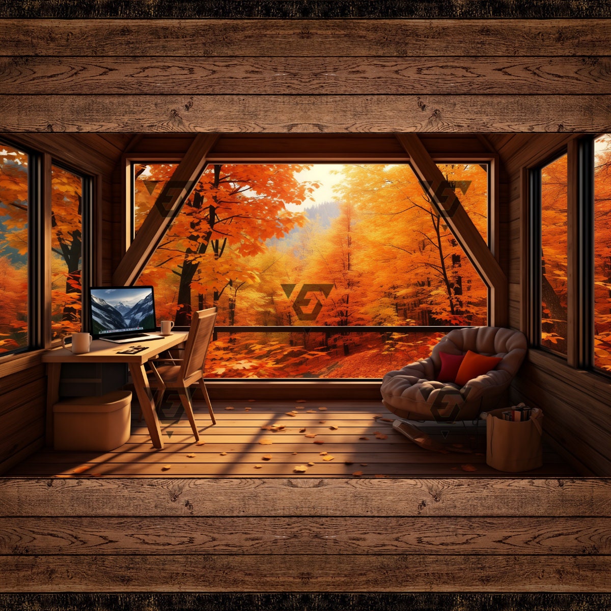 Cozy Autumn Woods Cabin Office Scenes Virtual Backgrounds | 5 Zoom ...