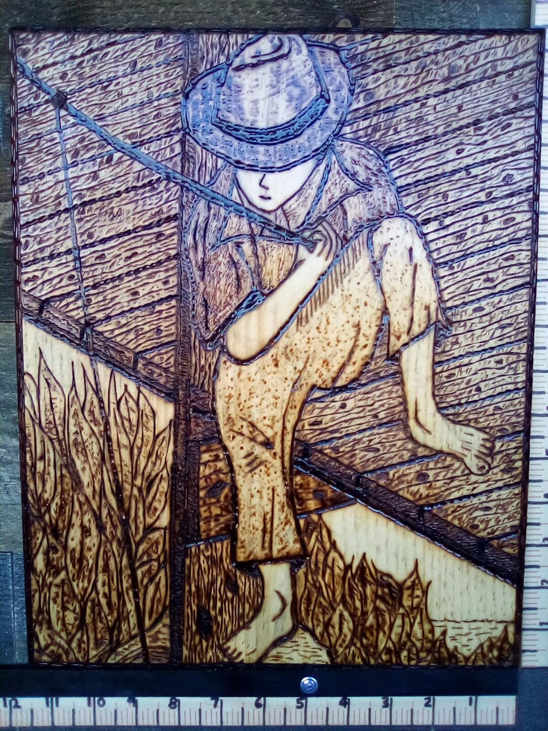 Wall Hanging, Wood Burning, Pyrography Art, Boy on the Dock - Etsy
