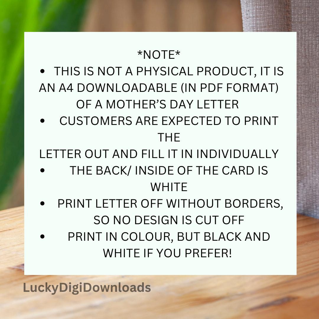 Mothers Day 2023 A4 Printable Letter Letter to Print and - Etsy