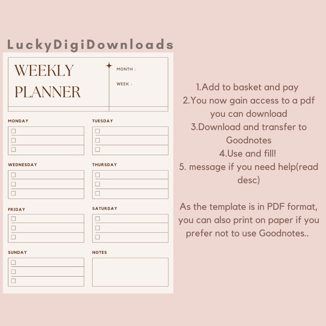 Weekly Planner Goodnotes Template Digital Download Planner Page for ...