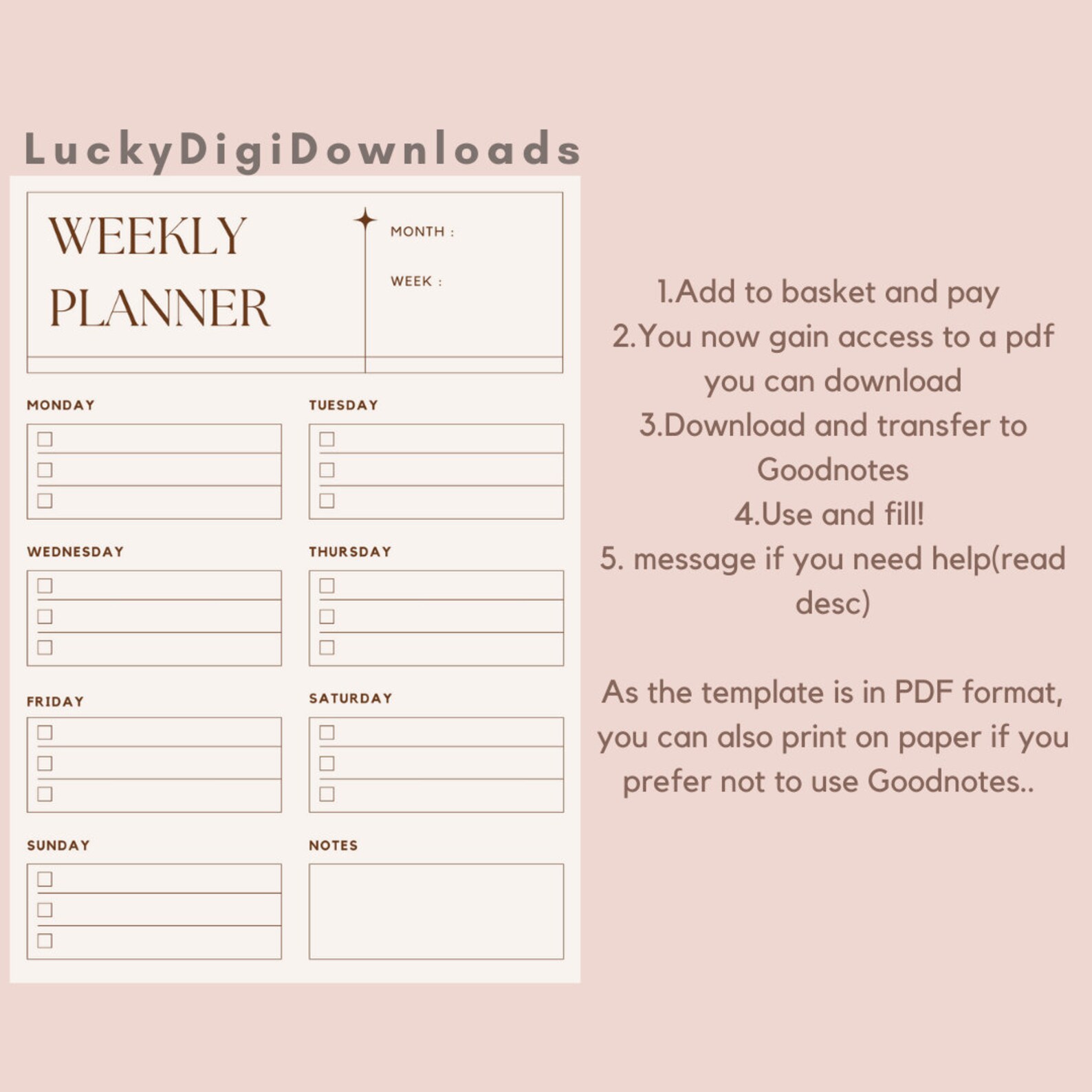 Weekly Planner Goodnotes Template Digital Download Planner Page for ...