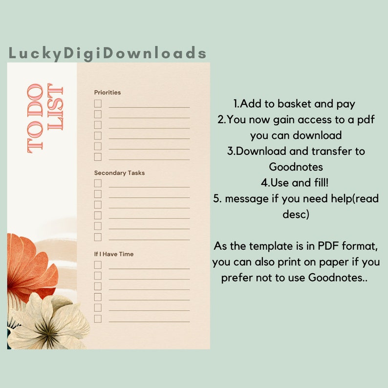 To-do List Goodnotes Template Digital Download Planner Page - Etsy