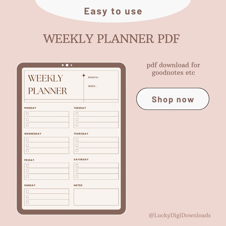 Weekly Planner Goodnotes Template Digital Download Planner Page for ...