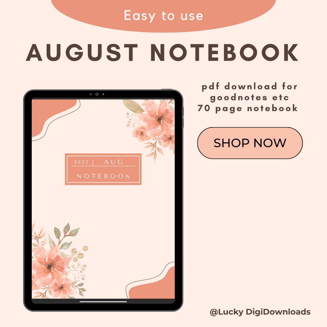 August Notebook 2023 Planner Pdf Download Goodnotes, Notability Etc A4 ...