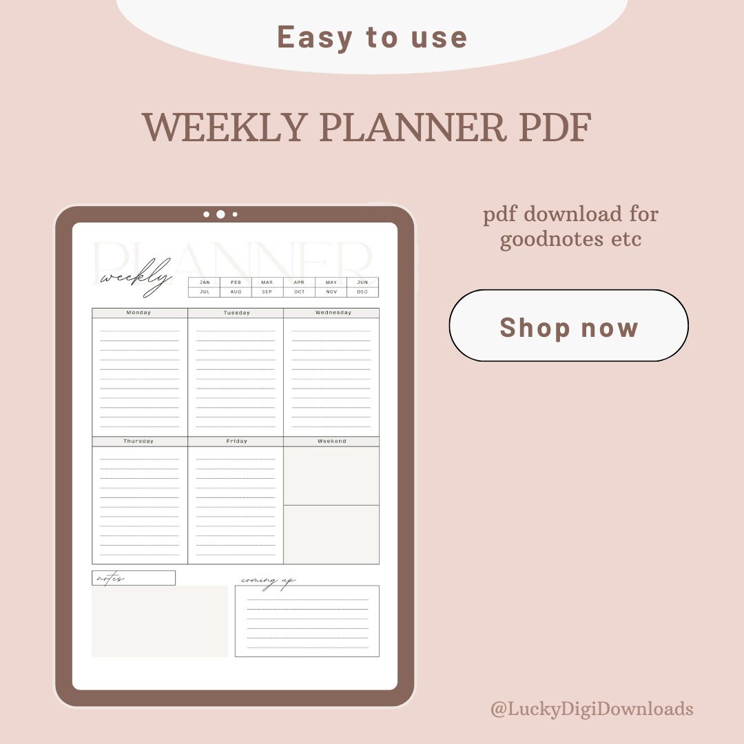 Weekly Planner Goodnotes Template Digital Download Planner Page for ...