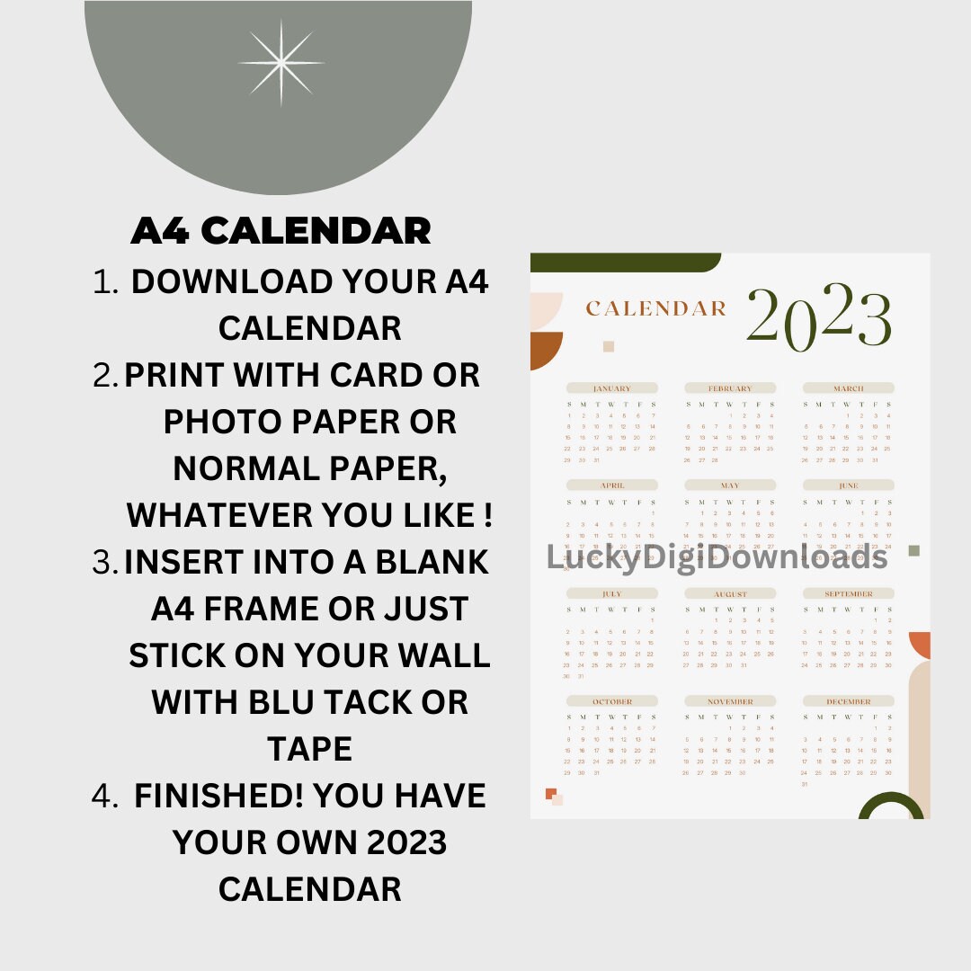 2023 Calendar Printable A4 , A4 2023 Full Calendar Suitable for Framing ...