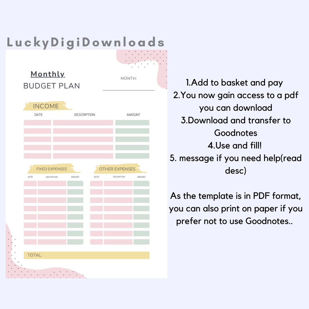 Budget Planner Goodnotes Template Digital Download Planner Page for ...