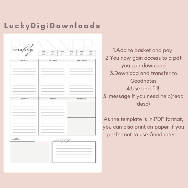 Weekly Planner Goodnotes Template Digital Download Planner Page for ...