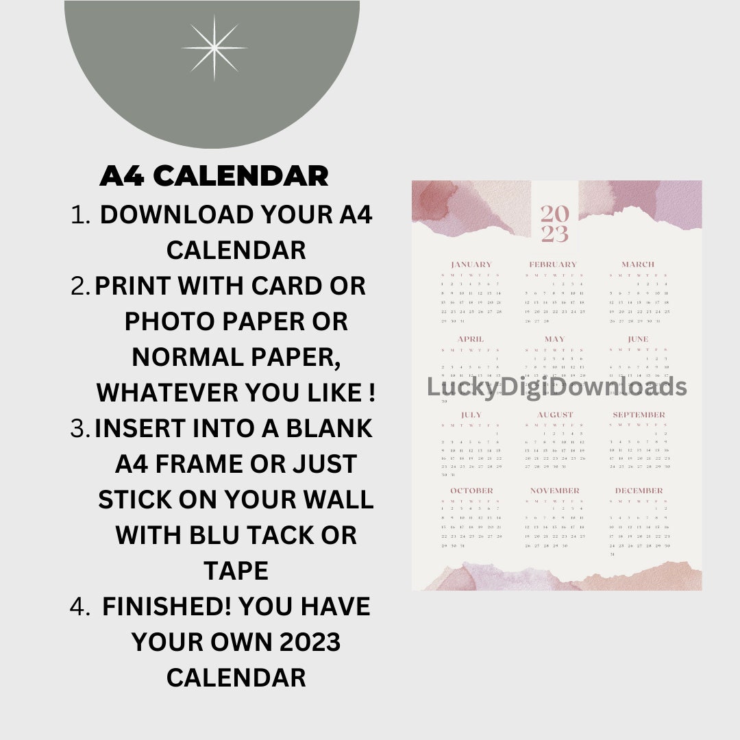 2023 Calendar Printable A4 , A4 2023 Full Calendar Suitable for Framing ...