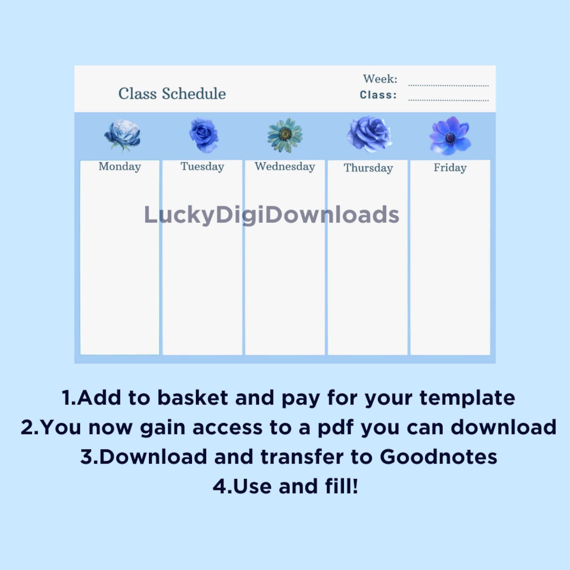 Blue Digital Goodnotes Planner Template, Undated Planner, Planner Page ...