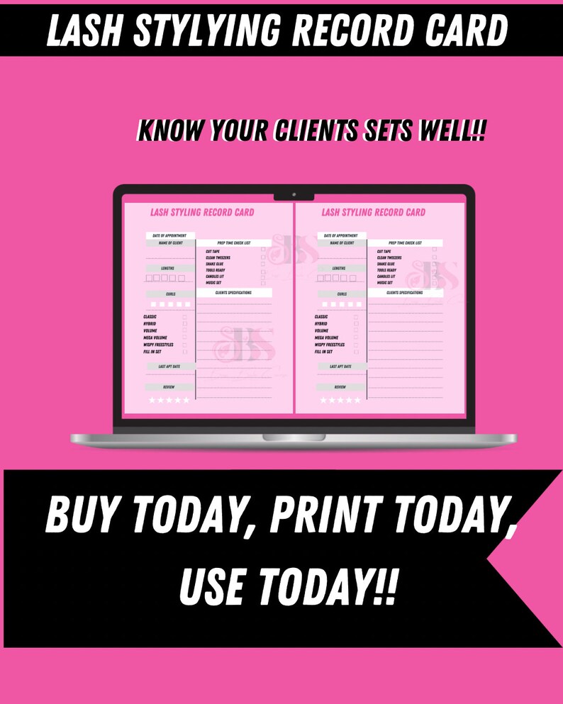 LASH Styling Record Printables Card for Responsible Lash Techs , Buy ...