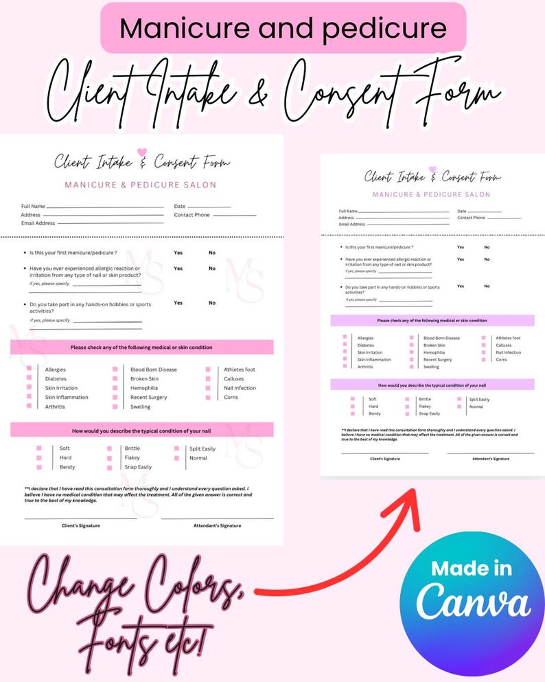 Editable Manicure and Pedicure Consent Form - Etsy