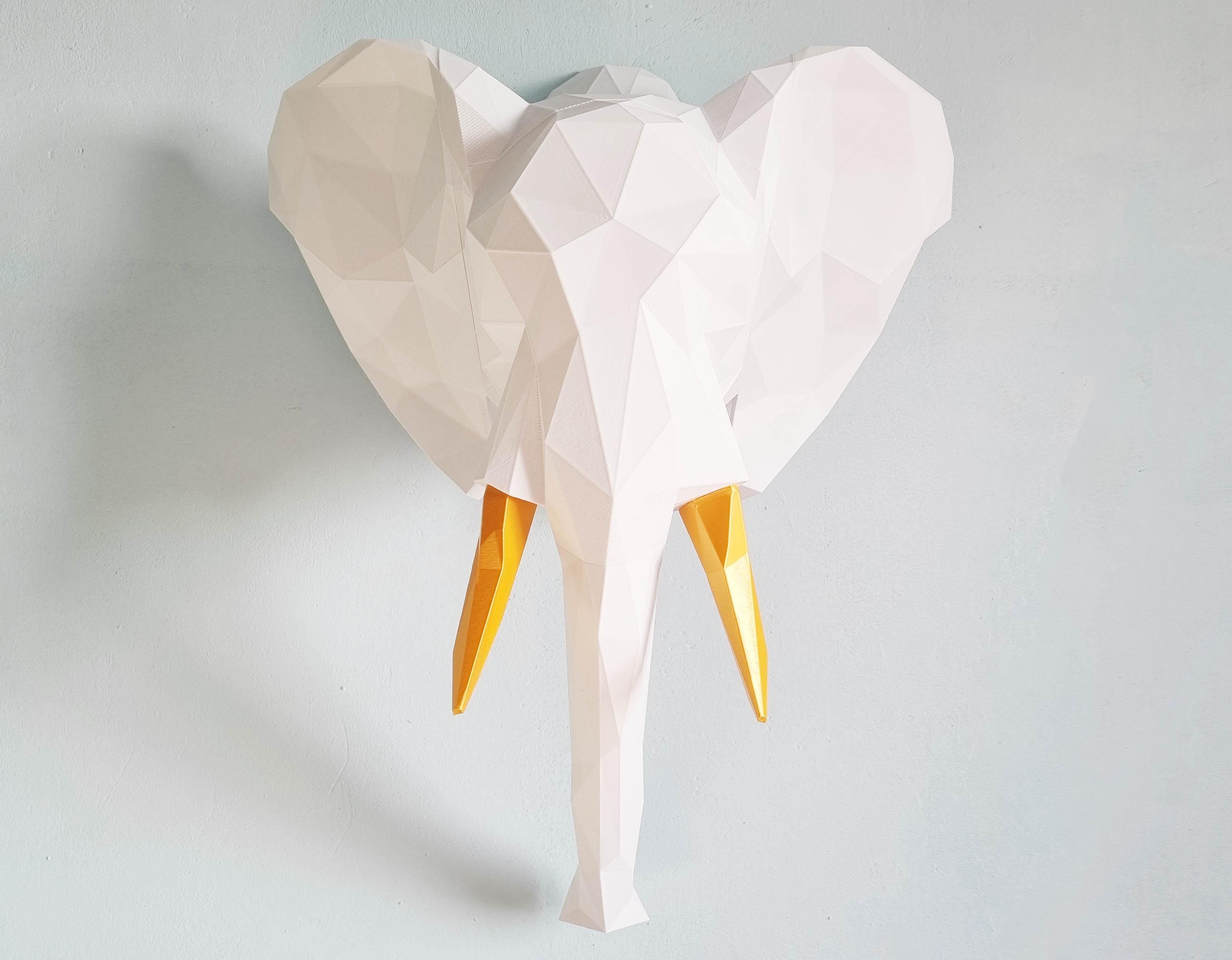 NEW Golden Elephant Head Low Poly Wall Decor Golden Horns Animal Head ...