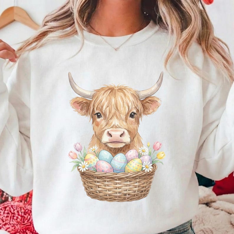 Easter Highland Cow PNG Bundle, Pastel Watercolor Clipart (digital ...