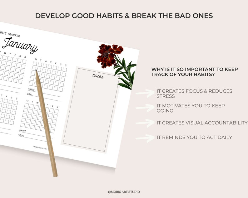 Monthly Habit Tracker Printable & Digital, Routine Tracking Habits, 30 ...