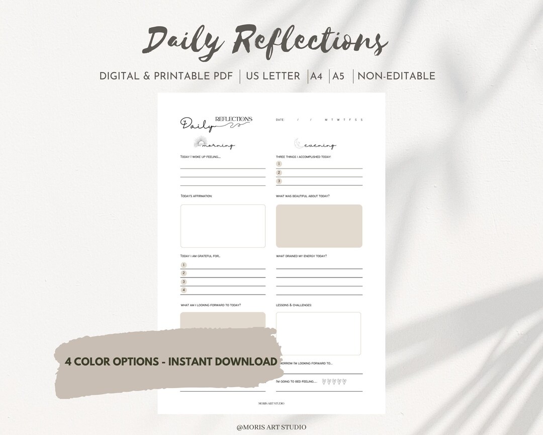 Morning & Night Check in Template, Daily Reflections Journal, Daily Gratitude Printable, Undated ...