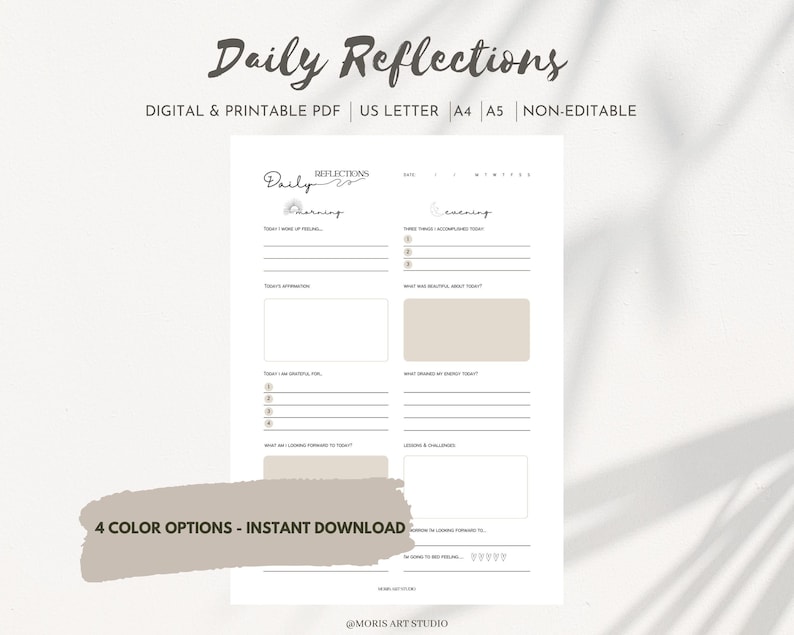 Morning & Night Check in Template, Daily Reflections Journal, Daily ...