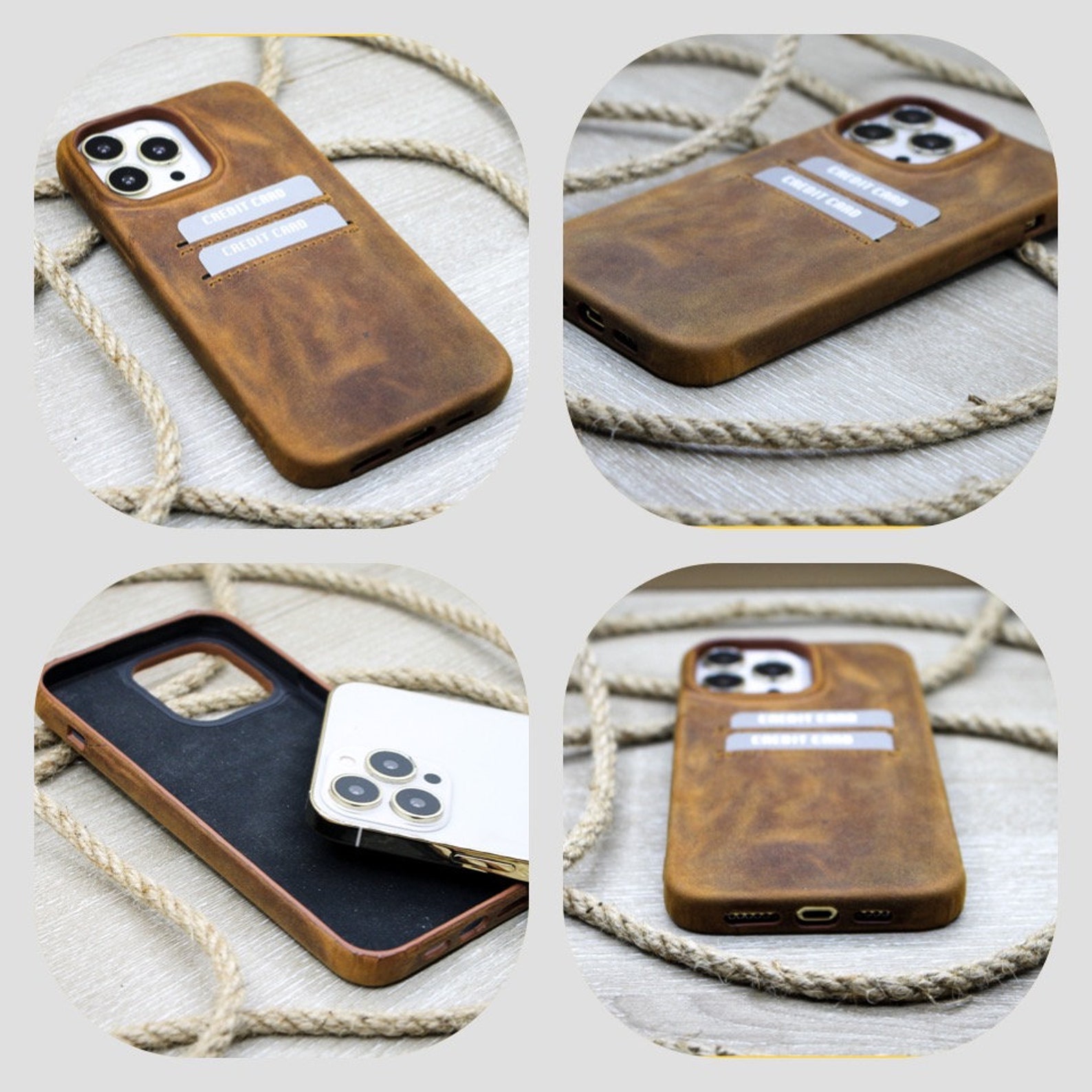 Full Grain Leather Phone Case, Camel Phone Cover, iPhone 14, 13, 12, 11 ...