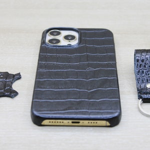 Custom Black Croco Pattern Luxury iPhone Case, iPhone 15, 14, 13, 12 ...