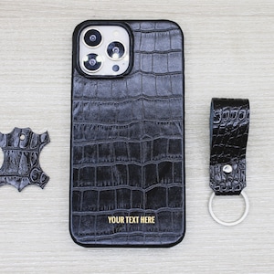 Custom Black Croco Pattern Luxury iPhone Case, iPhone 15, 14, 13, 12 ...