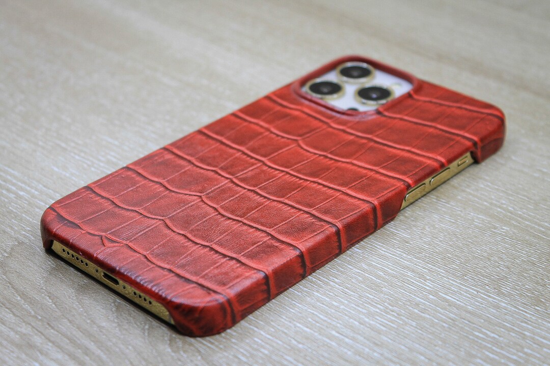 Personalized Luxury Croco Pattern Red Leather Phone Case, iPhone 15, 14 ...