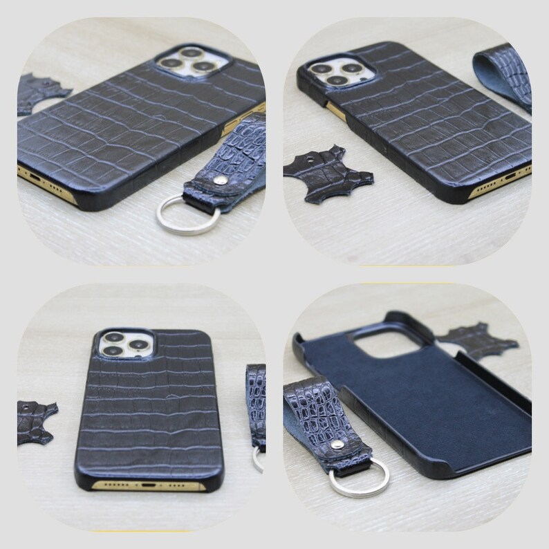 Custom Black Croco Pattern Luxury iPhone Case, iPhone 15, 14, 13, 12 ...