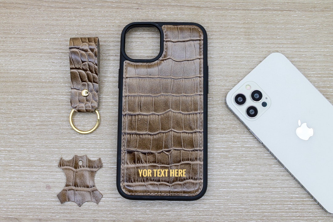 Custom Croco Pattern Walnut Luxury iPhone Case, iPhone 15, 14, 13, 12 ...