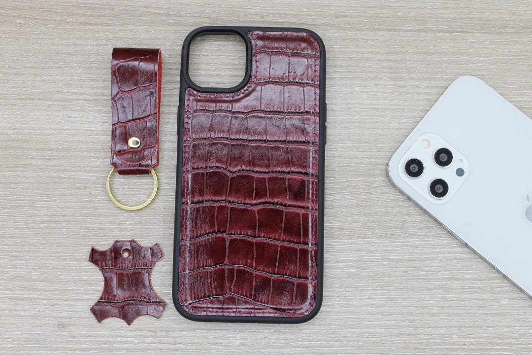 Custom Burgundy Croco Pattern Luxury iPhone Case, iPhone 16,15, 14, 13 ...