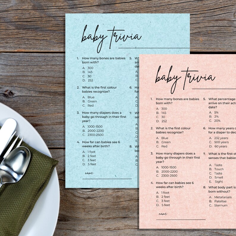 Baby Shower Trivia Game | Baby Shower Trivia Template | Baby Shower ...