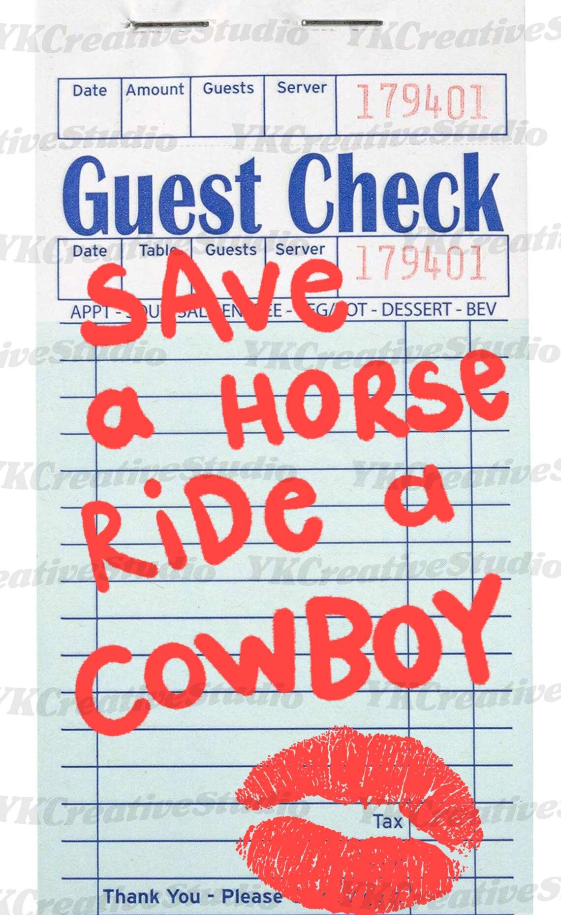 Save A Horse, Ride A Cowboy Guest Check Art Print, Digital Download ...