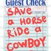 Save A Horse, Ride A Cowboy Guest Check Art Print, Digital Download ...
