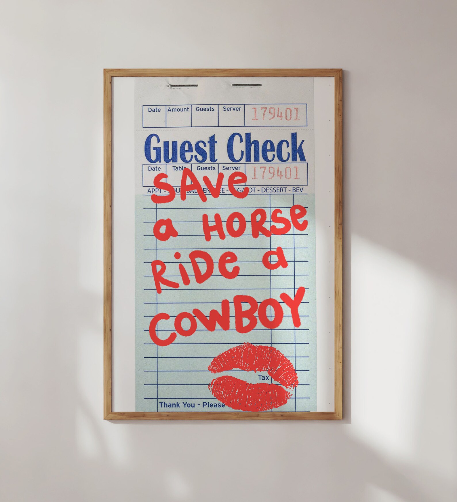 Save A Horse, Ride A Cowboy Guest Check Art Print, Digital Download ...