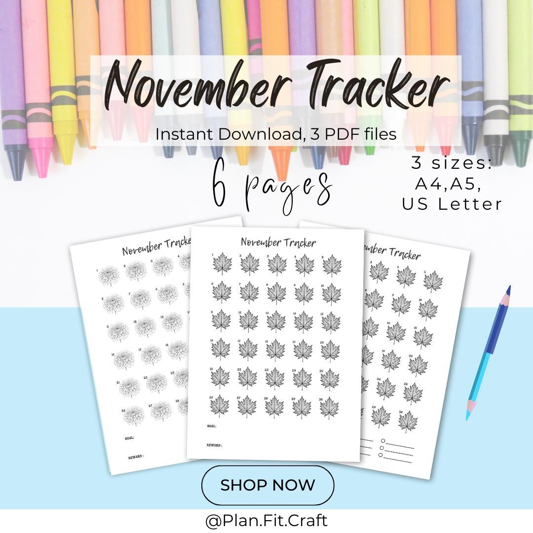November Autumn Tracker Coloring Pages Bundle: Mood, Exercise, and ...