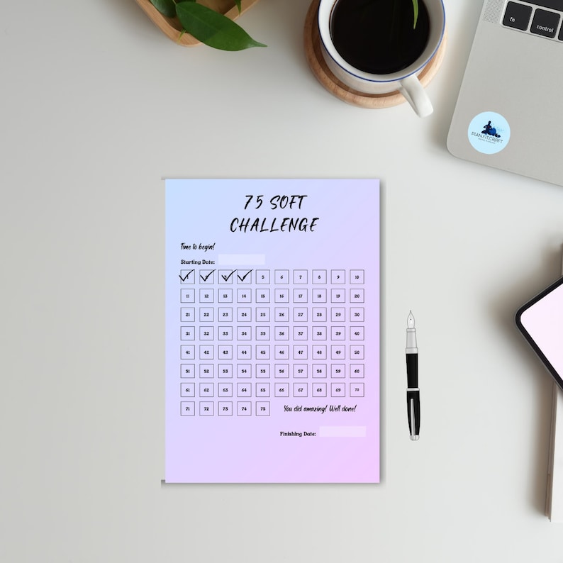 75 Soft Challenge Printable PDF Gentle Self-improvement Workbook 75 Day ...