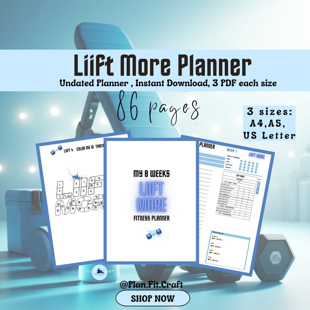 LIIFT MORE Workout Planner Printable | Dumbbell Tracker + Meal Planning ...