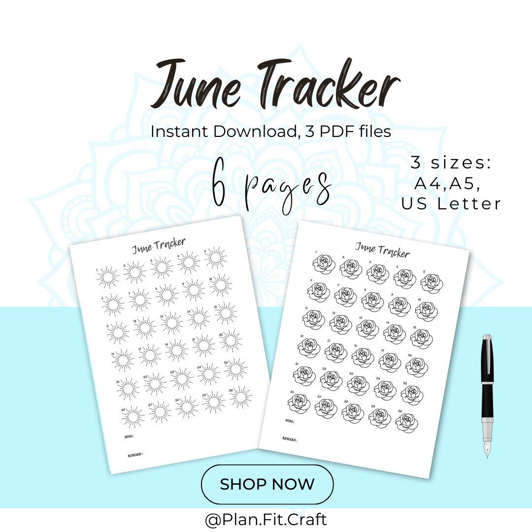 June Tracker Coloring Pages Bundle: Mood, Exercise, and Habit Tracker ...