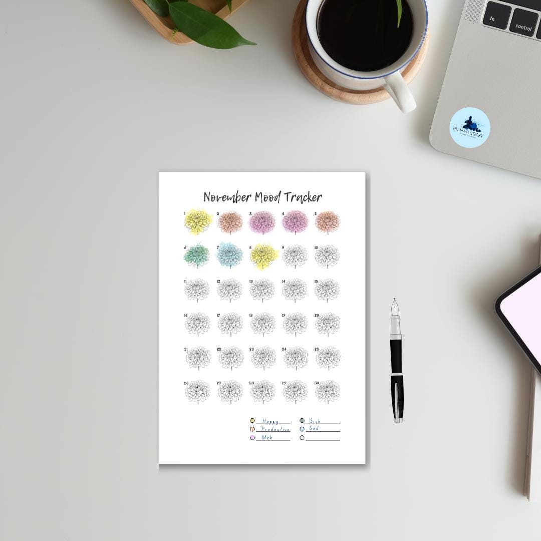 November Autumn Tracker Coloring Pages Bundle: Mood, Exercise, and ...