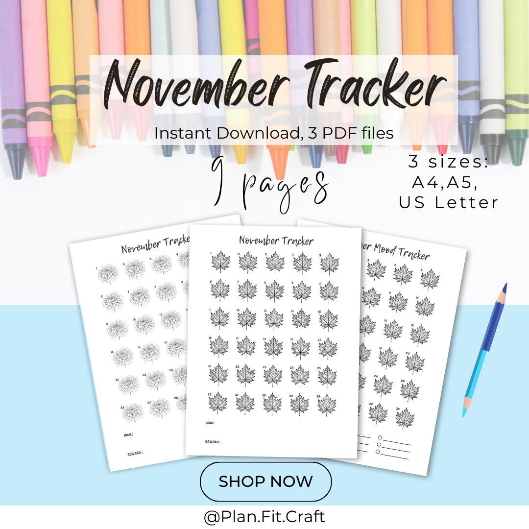 November Tracker Coloring Pages Bundle: Mood, Exercise, and Habit ...