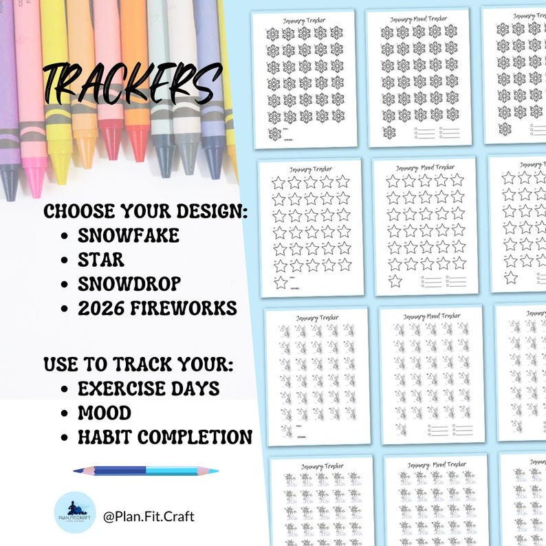 January 2026 Coloring Tracker Bundle: Snowdrop, Snowflake,star ...