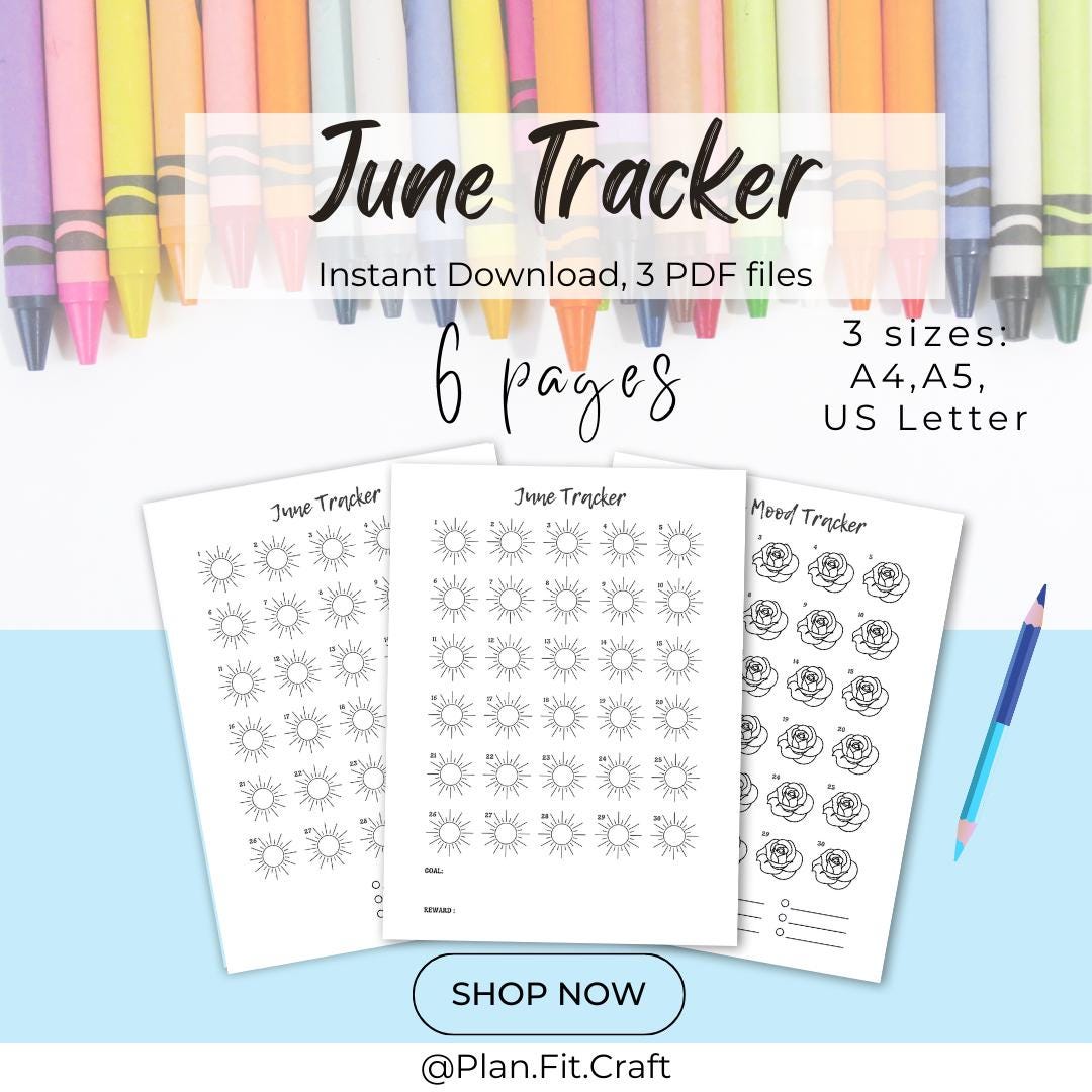 June Tracker Coloring Pages Bundle: Mood, Exercise, and Habit Tracker ...
