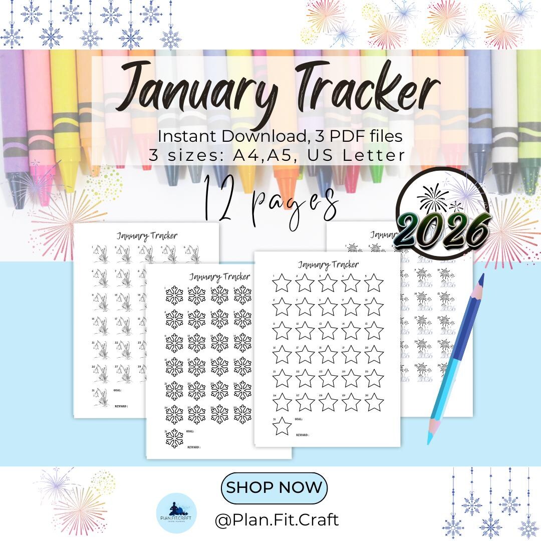 January 2026 Coloring Tracker Bundle: Snowdrop, Snowflake,star ...
