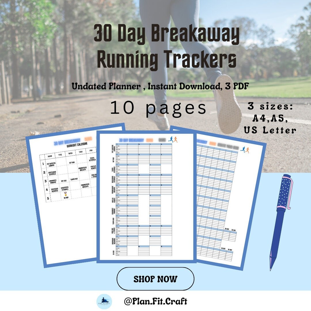 Running Tracker and Calendar Perfect Resource for 30 Day Breakaway ...