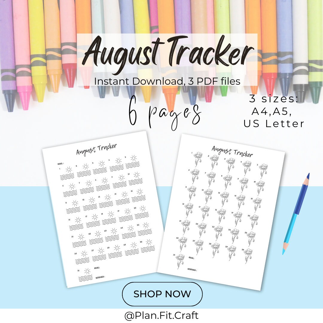 August Tracker Coloring Pages Bundle: Mood, Exercise, and Habit Tracker ...