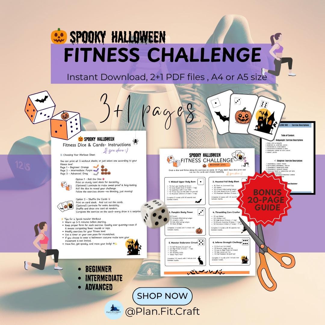 Halloween Fitness Challenge: Printable Workout Cards & Dice Game (A4/A5 ...