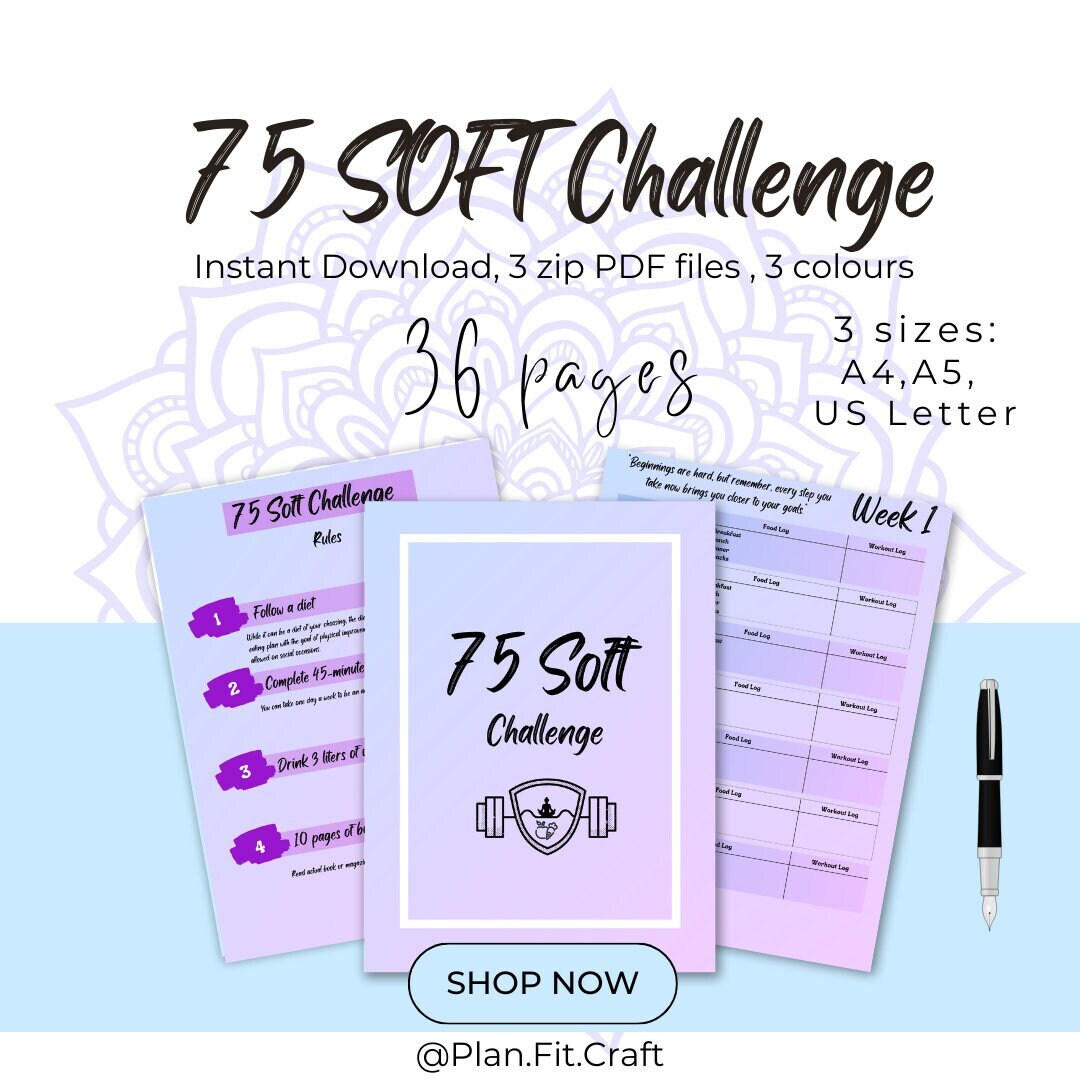 75 Soft Challenge Printable PDF Gentle Self-improvement Workbook 75 Day ...