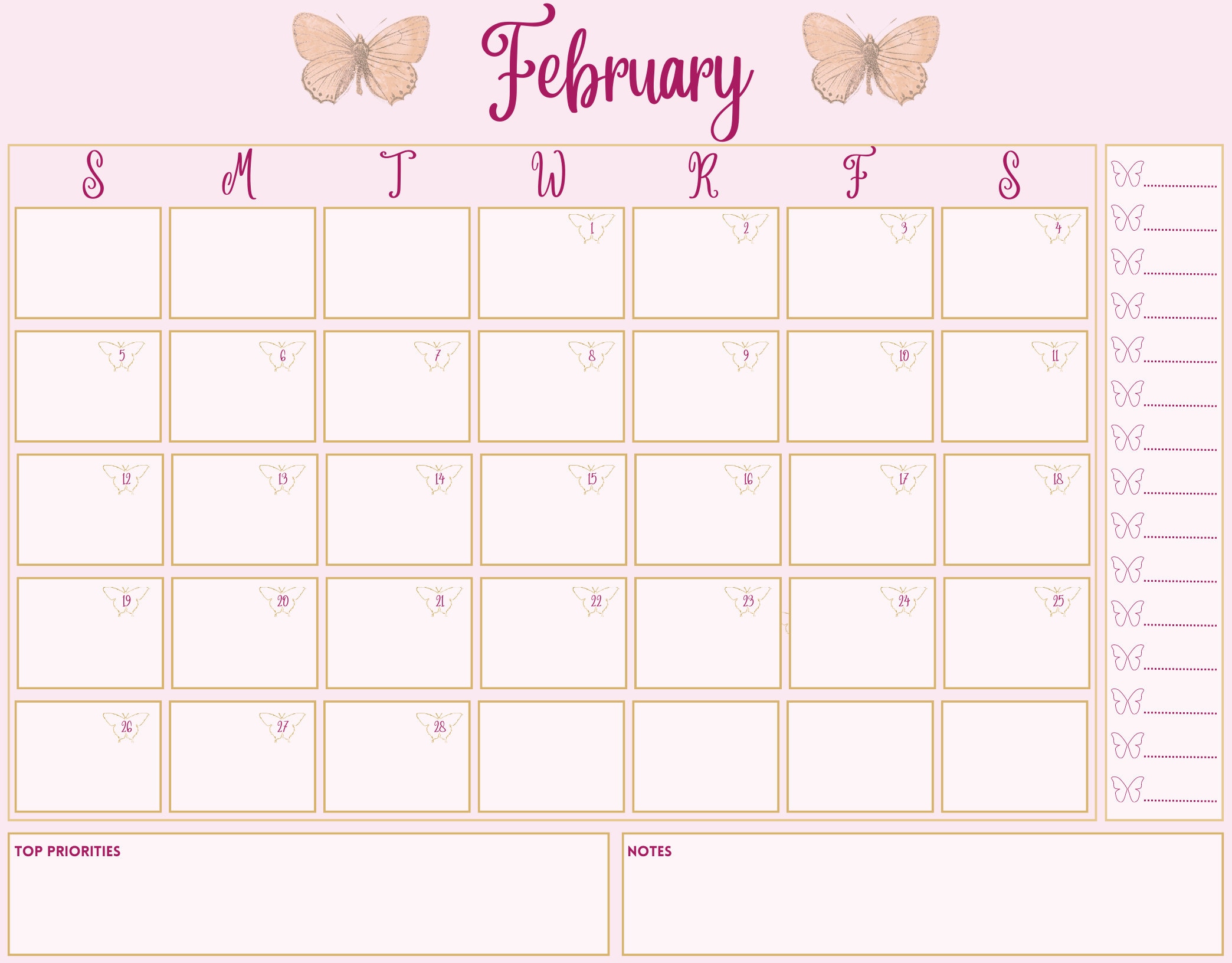 2023 Butterfly Desk Calendar, Printable, Instant Download - Etsy