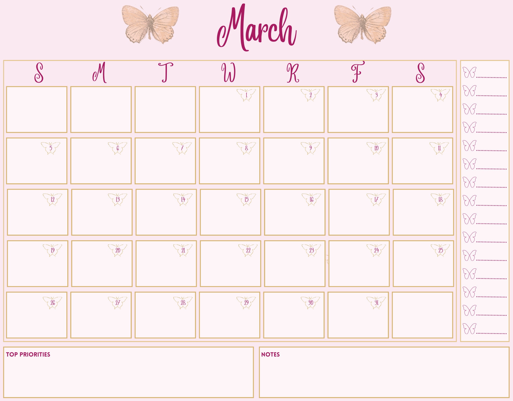 2023 Butterfly Desk Calendar, Printable, Instant Download - Etsy