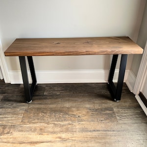Handmade Rustic Wood Bench | Trapezoid Steel Legs | Entryway Bench ...